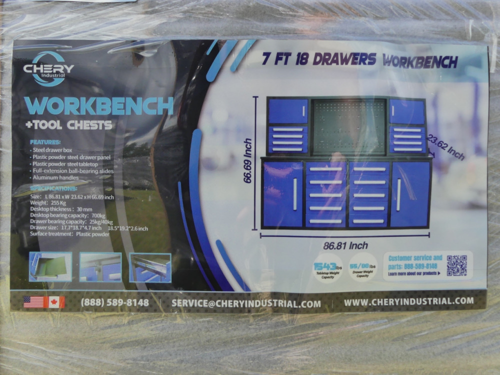 #178 - Chery 7' 18 Drawer Workbench. Blue | DeMott Auction