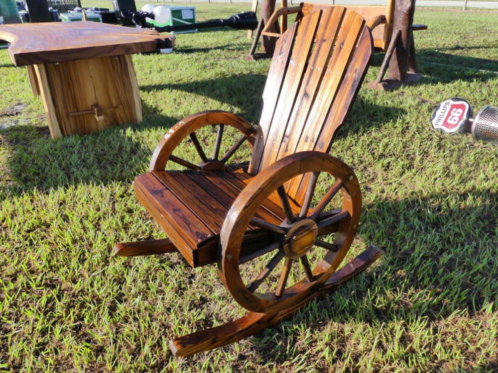 #2221 - Wood Wagon Wheel Rocking Chair | DeMott Auction
