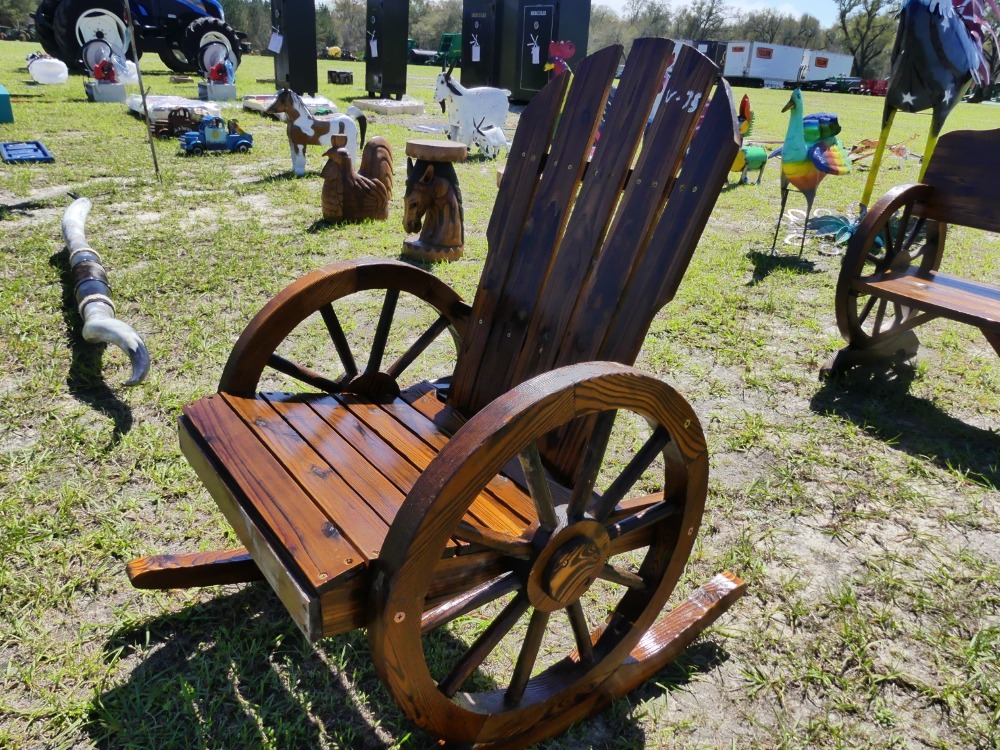 #2184 - Wood Wagon Wheel Rocking Chair | DeMott Auction